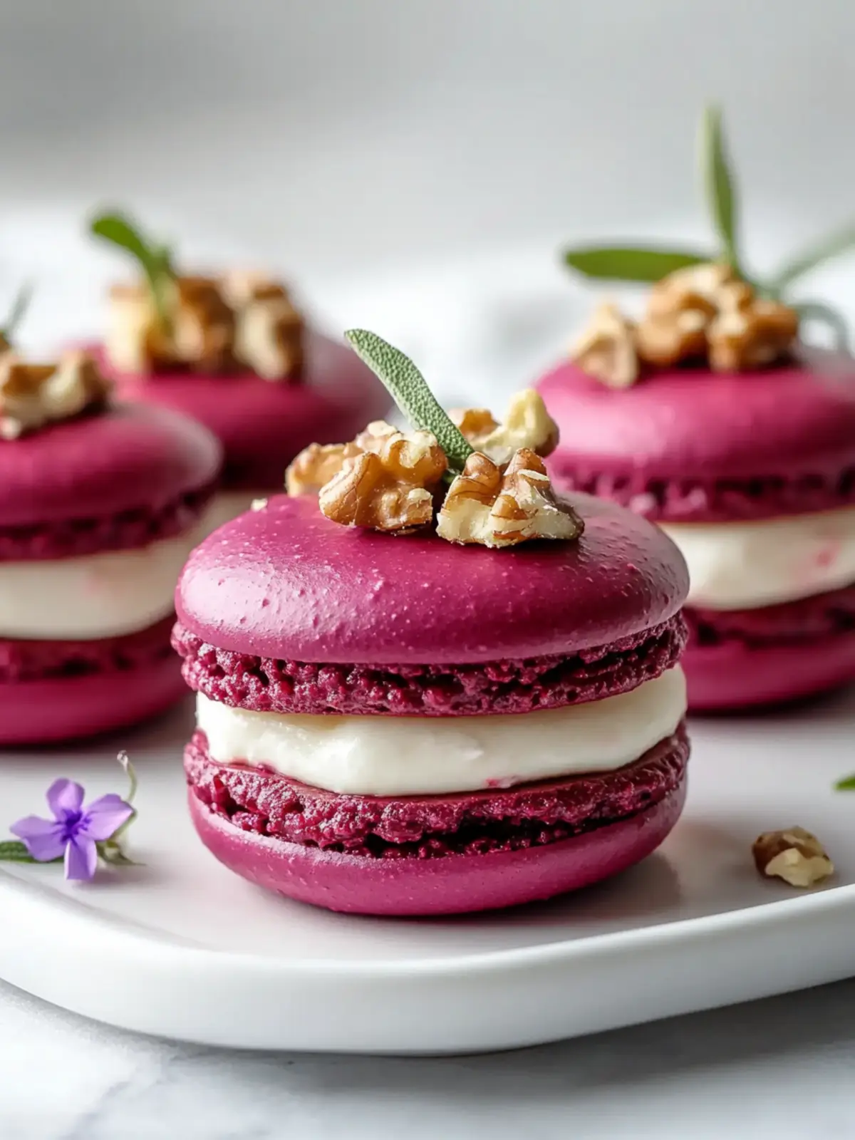 Savory Beet Macarons with Goat Cheese & Walnut Crunch Delight – Sandra ...