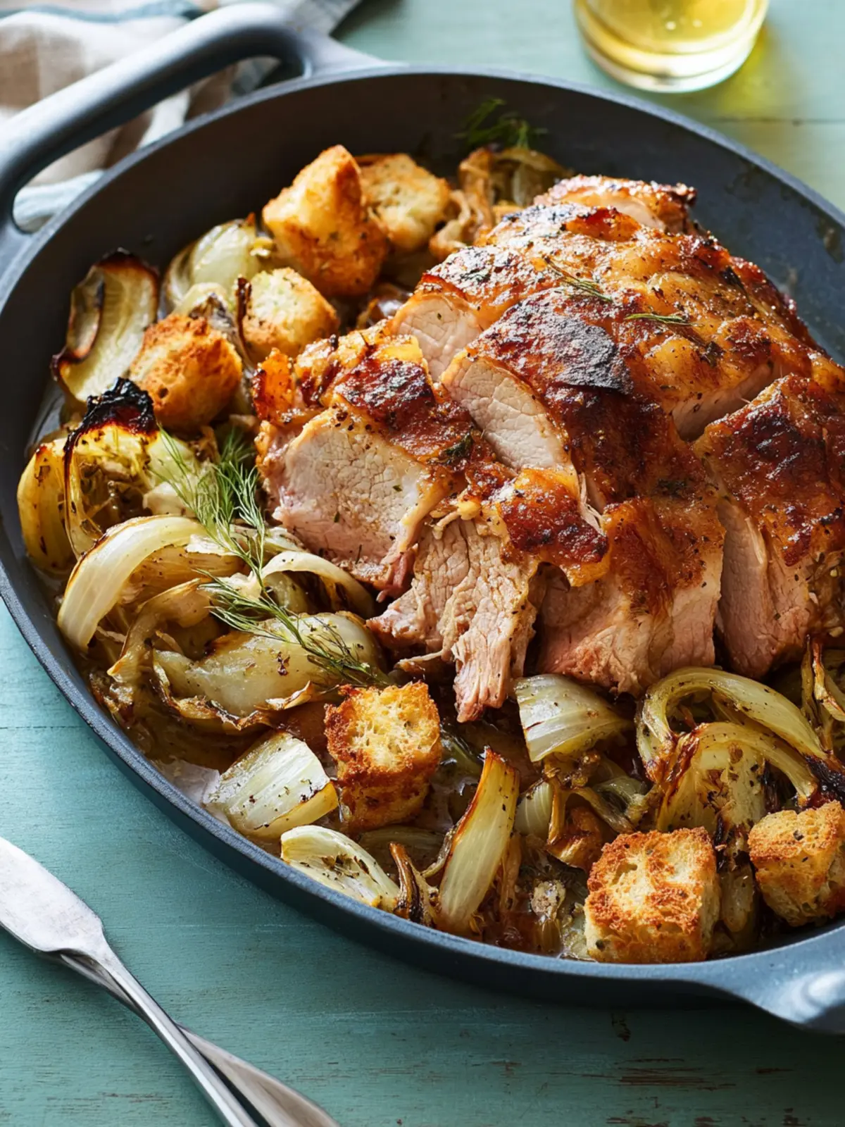 Roast Pork Loin with Fennel and Crunchy Croutons Delight – Sandra Recipes