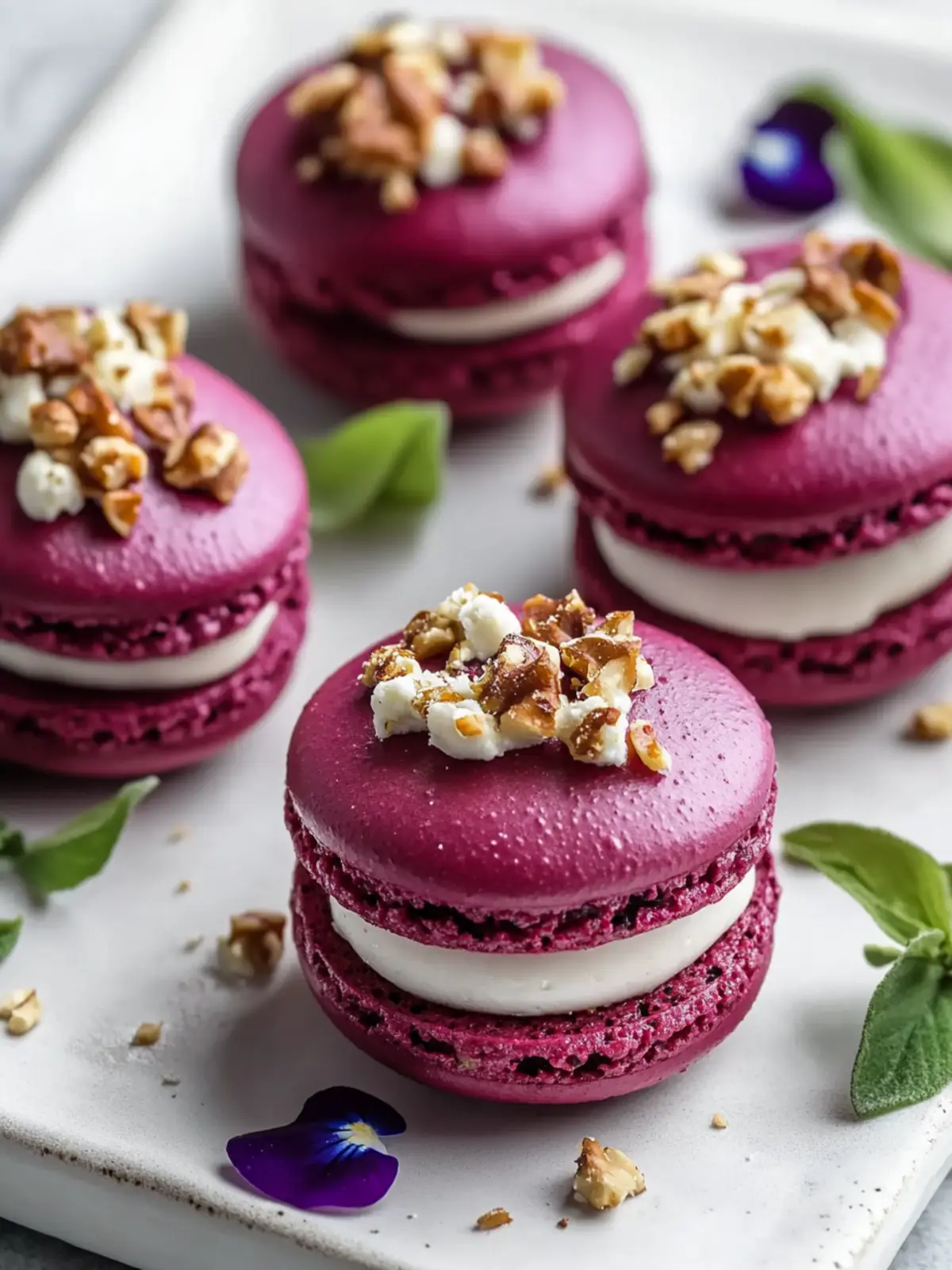 Savory Beet Macarons with Goat Cheese & Walnut Crunch Delight – Sandra ...
